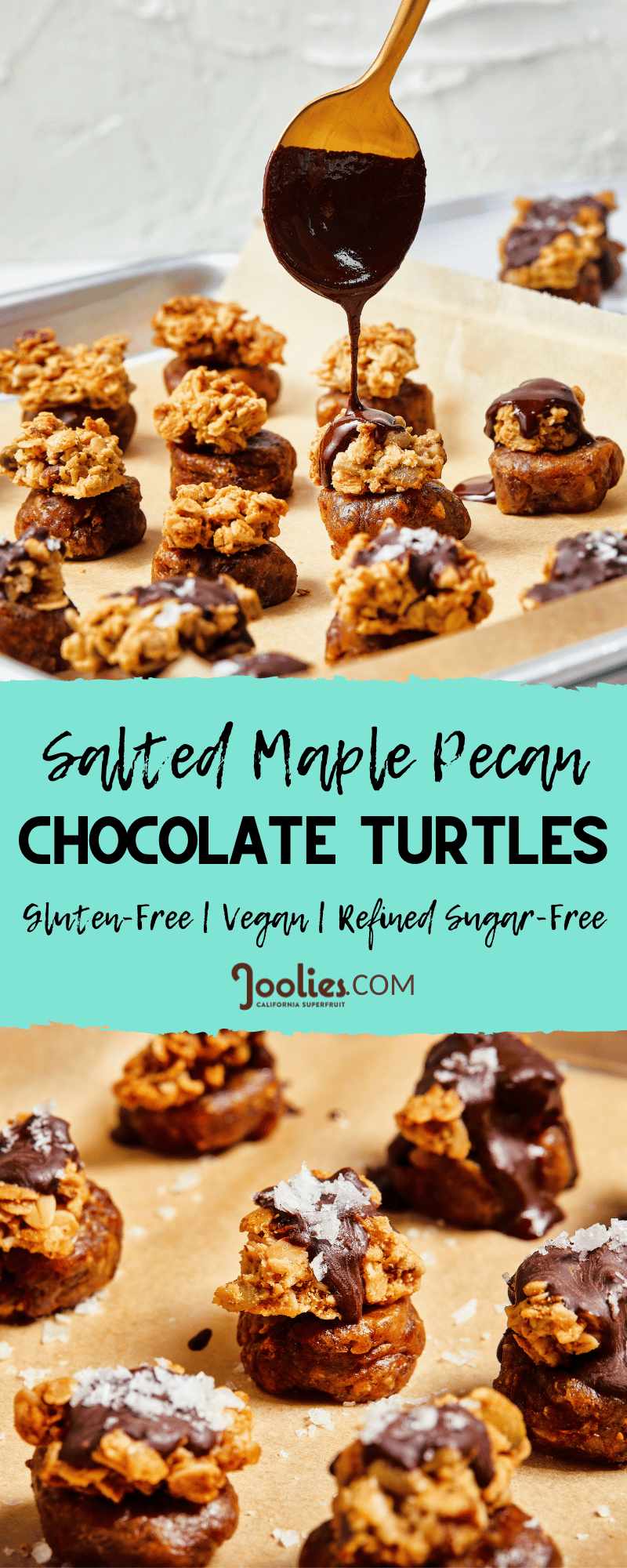 Vanilla Bean Salted Maple Pecan Chocolate Turtles
